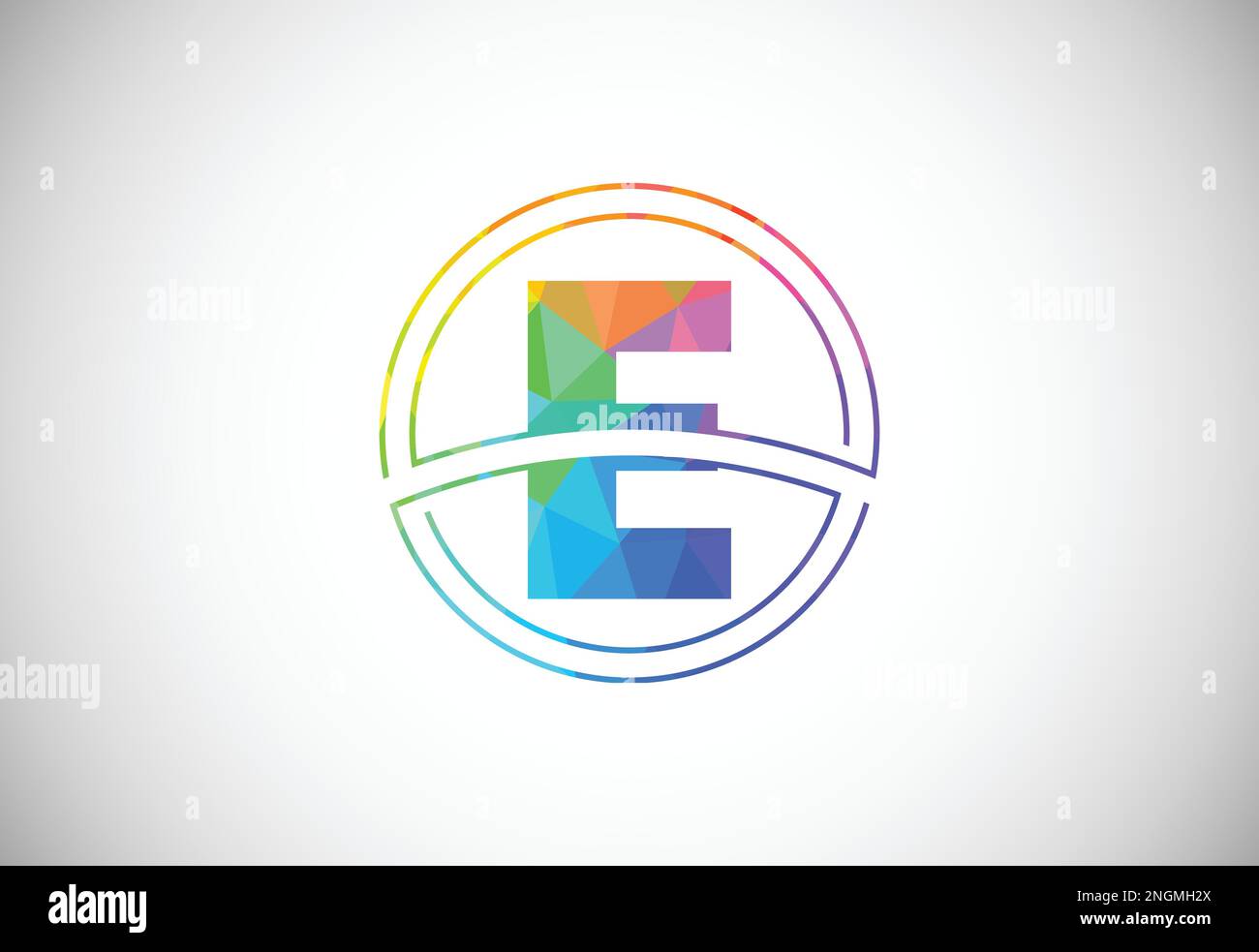 Low poly style letter E with a circle frame. Graphic alphabet symbol ...