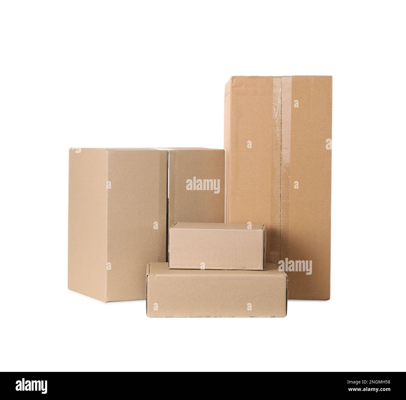 Pile of cardboard boxes on white background Stock Photo - Alamy