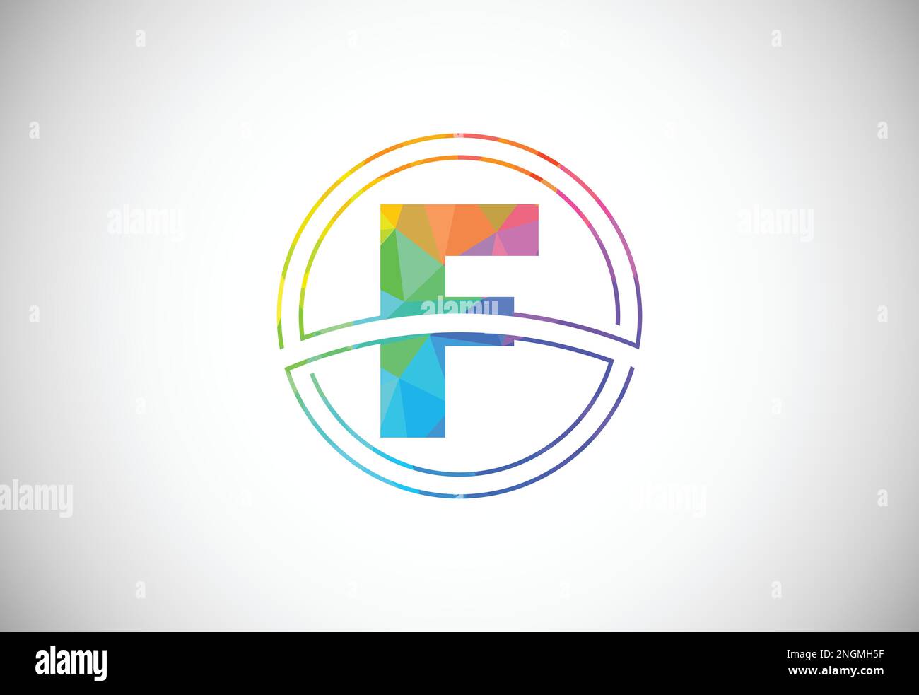Low poly style letter F with a circle frame. Graphic alphabet symbol ...
