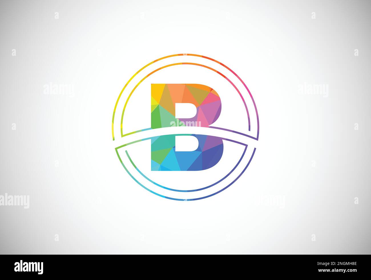 Low poly style letter B with a circle frame. Graphic alphabet symbol ...