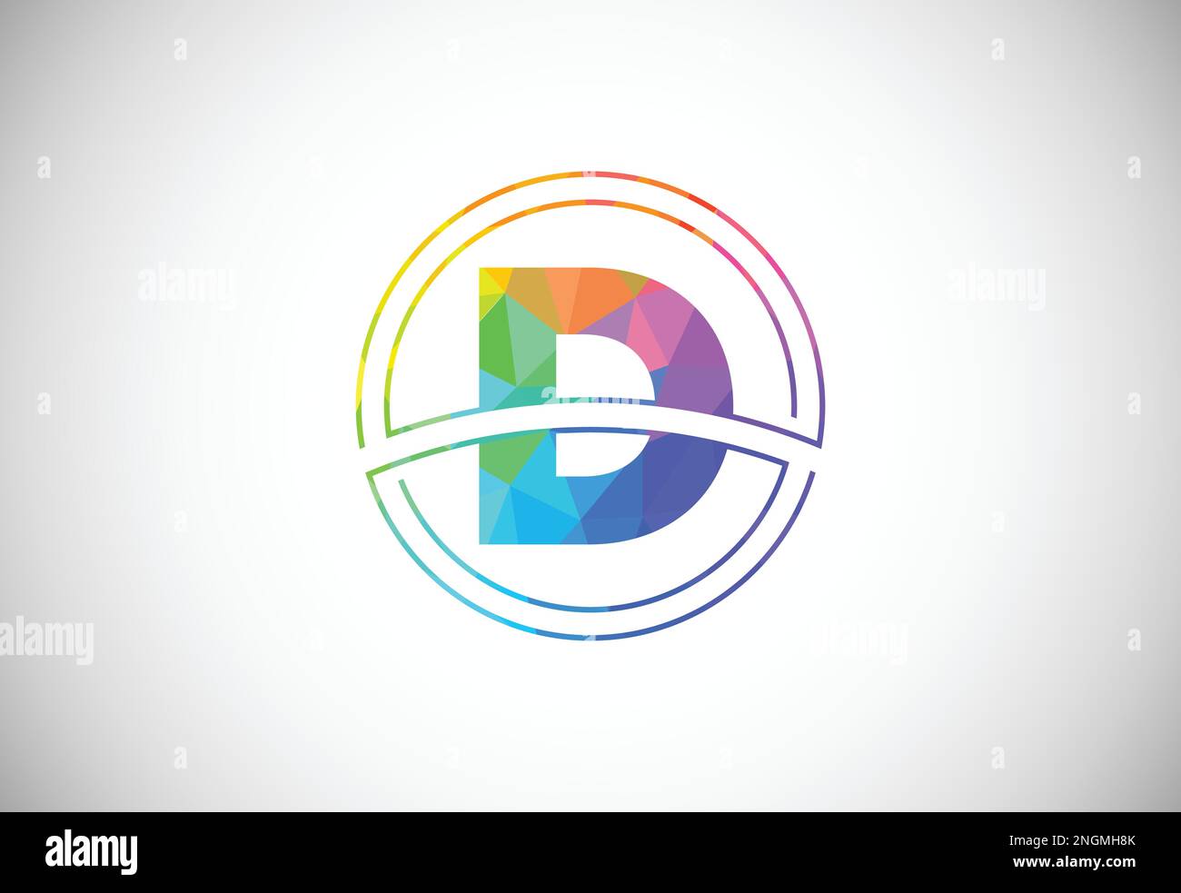 Low poly style letter D with a circle frame. Graphic alphabet symbol ...