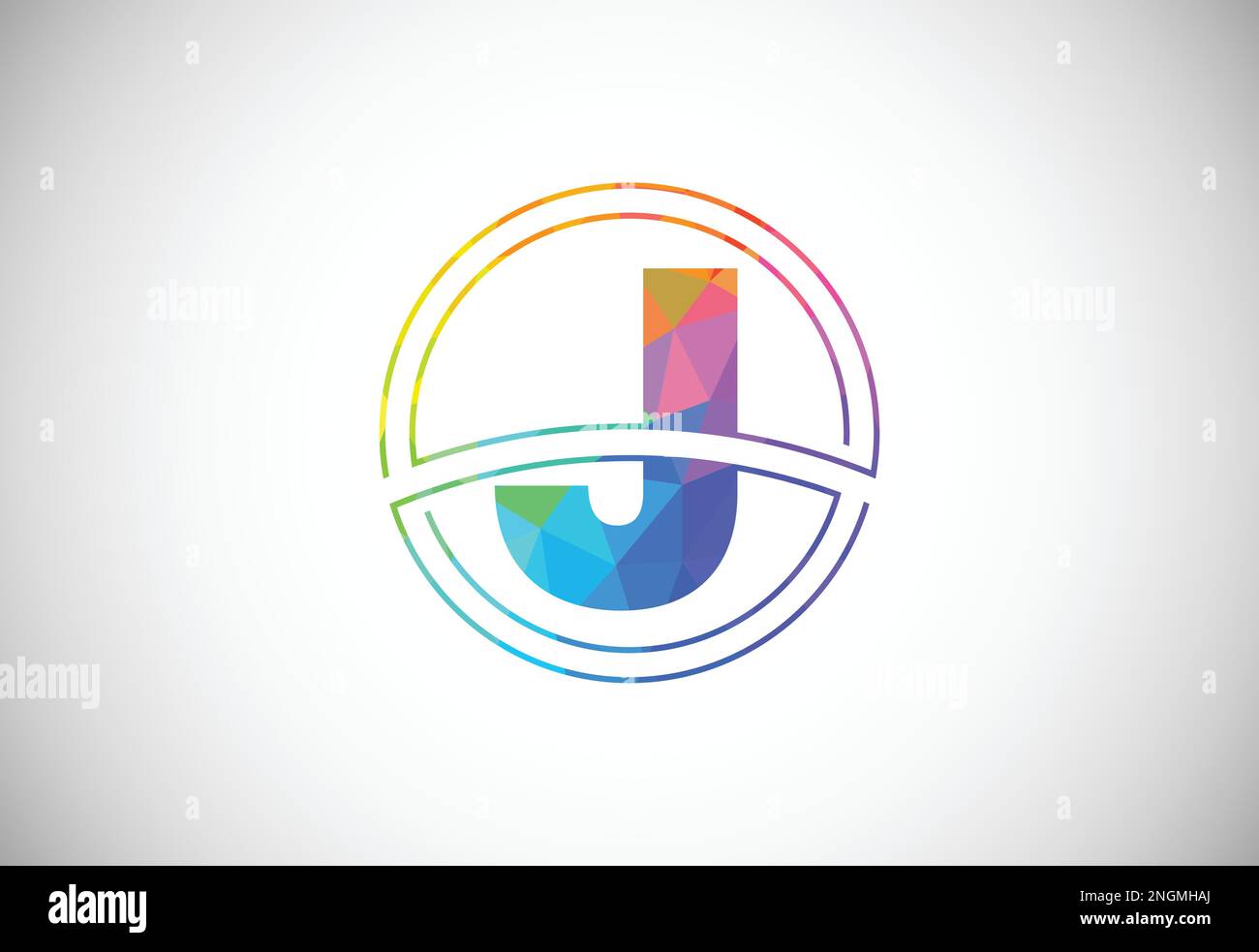Low poly style letter J with a circle frame. Graphic alphabet symbol ...