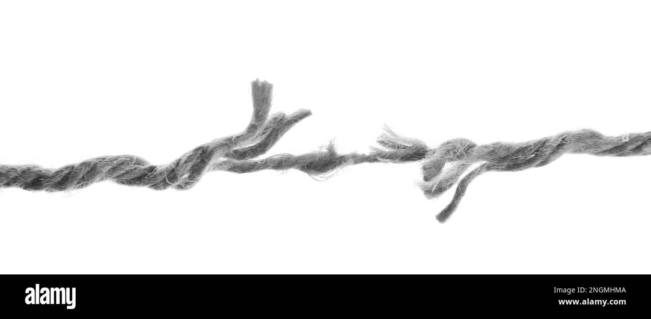 Frayed rope at breaking point on white background, banner design ...