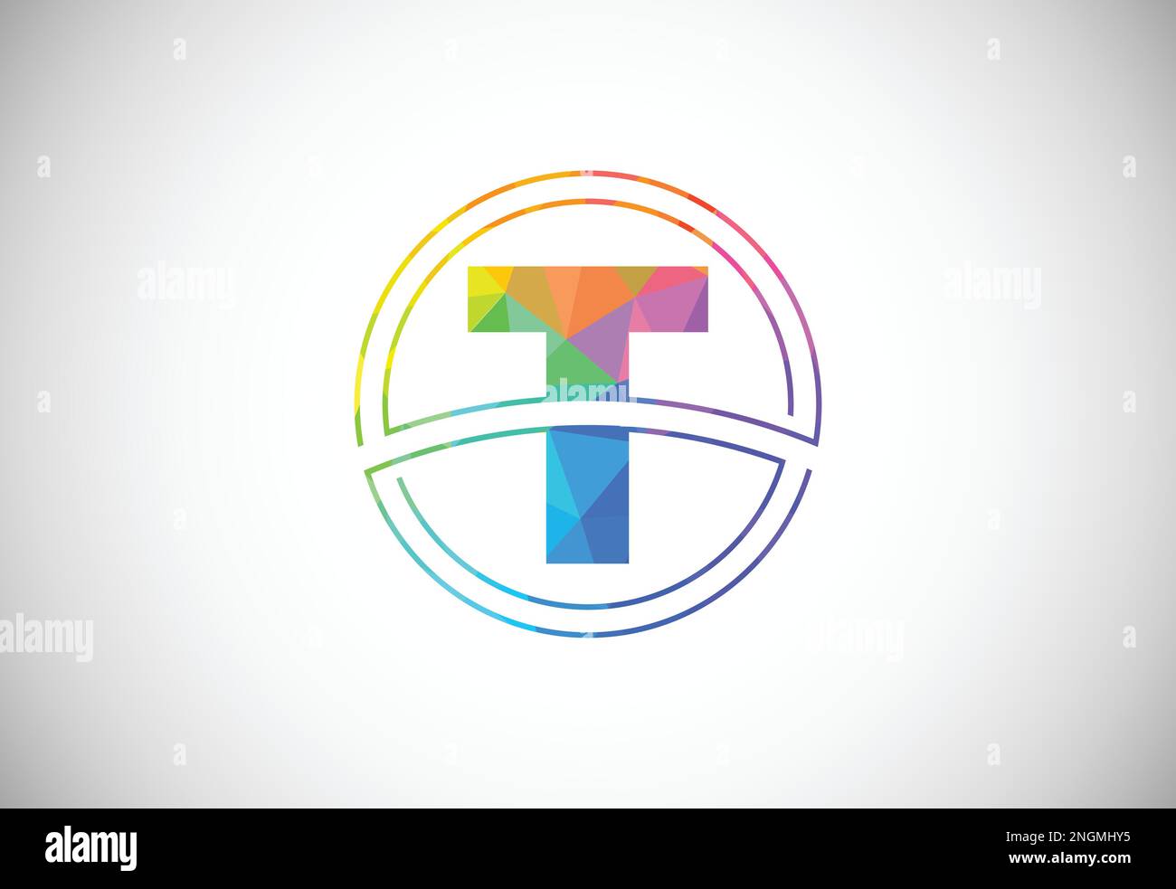 Low poly style letter T with a circle frame. Graphic alphabet symbol ...