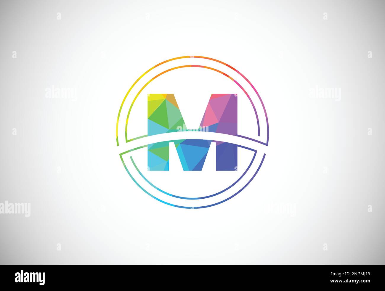 Low poly style letter M with a circle frame. Graphic alphabet symbol ...