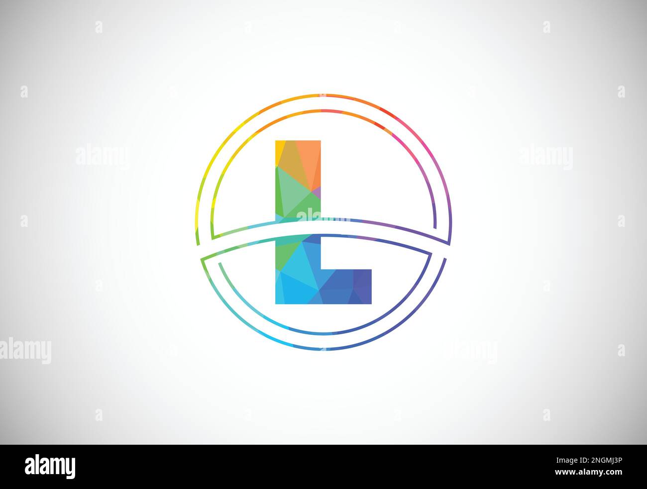 Low poly style letter L with a circle frame. Graphic alphabet symbol ...