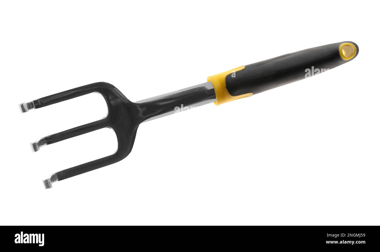 Modern rake isolated on white, top view. Gardening tool Stock Photo - Alamy