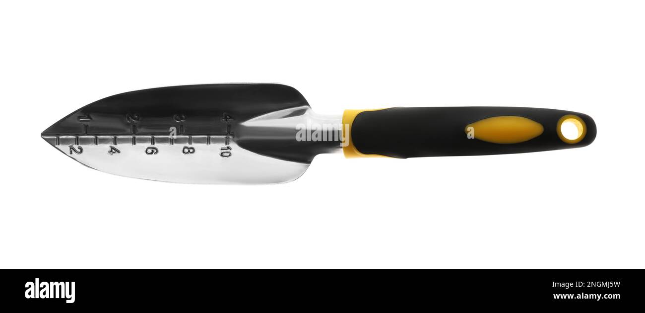 Modern trowel isolated on white, top view. Gardening tool Stock Photo ...