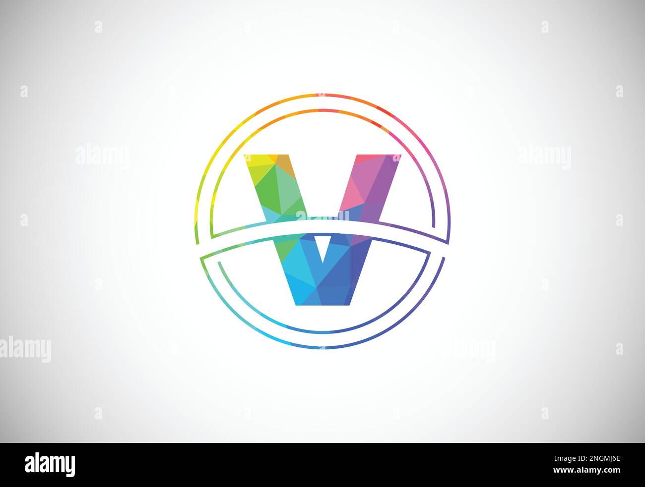 Low poly style letter V with a circle frame. Graphic alphabet symbol ...