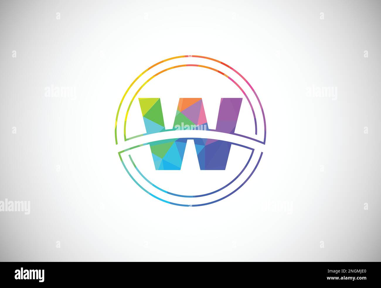 Low poly style letter W with a circle frame. Graphic alphabet symbol ...