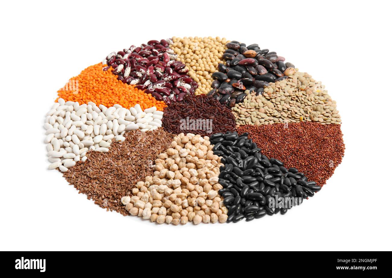 Various raw veggie seeds on white background Stock Photo - Alamy
