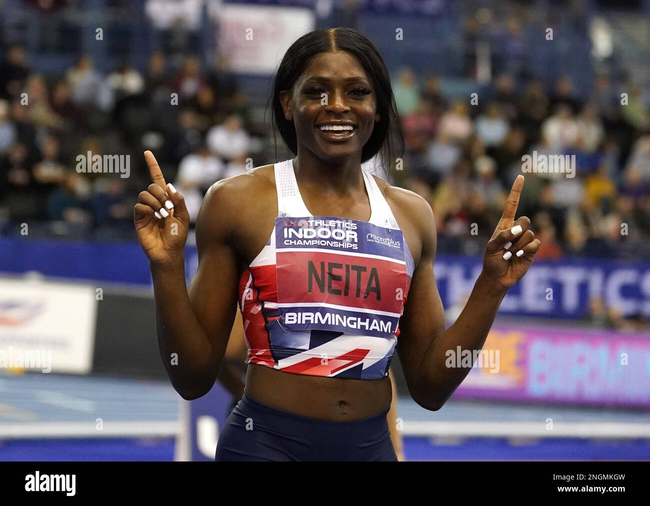 Daryll Neita celebrates winning the Women's 60 metres final during day ...