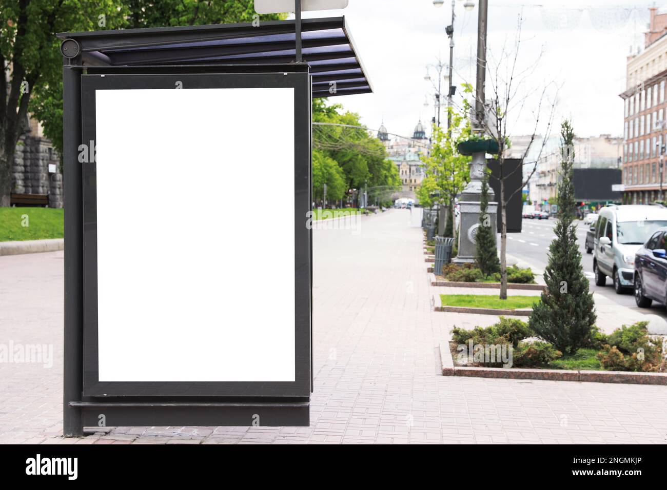 Blank advertising board on bus stop. Space for design Stock Photo - Alamy