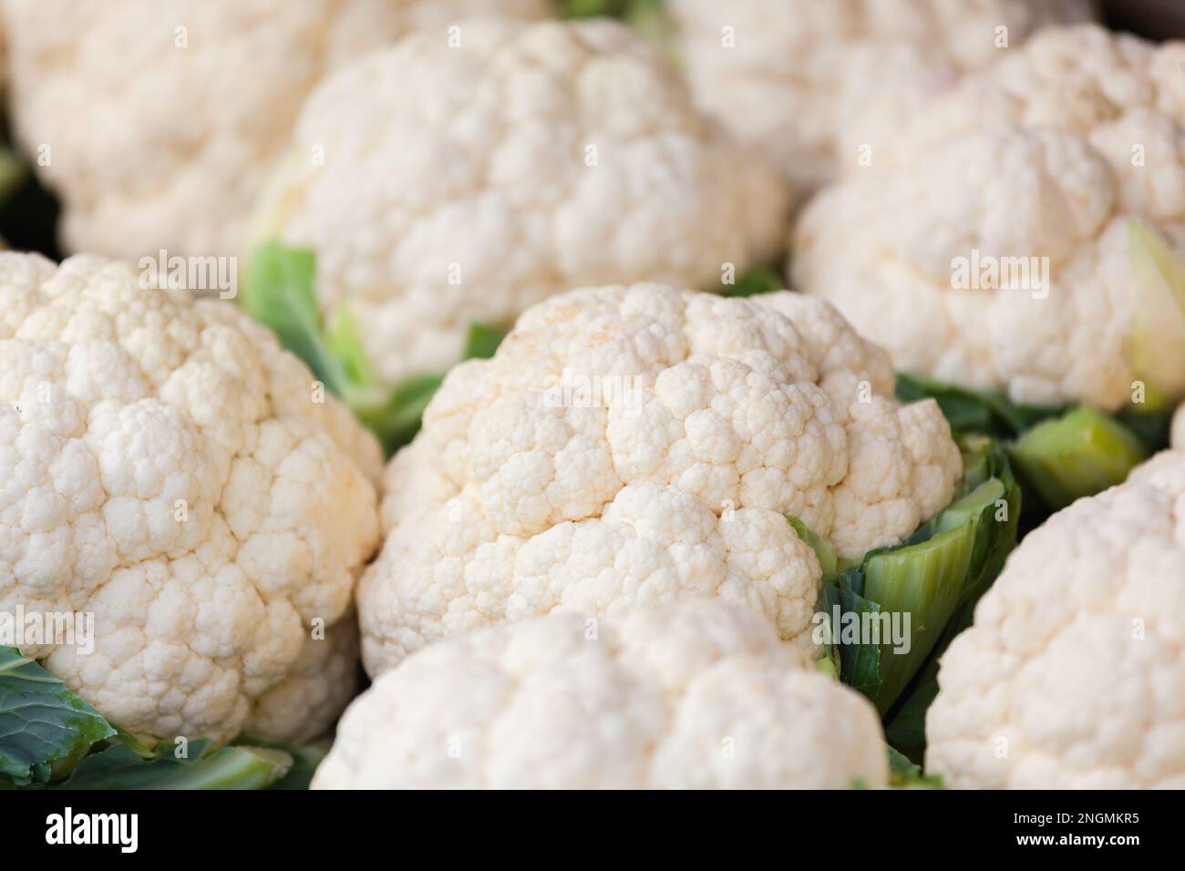 image of a bulk of white cauliflower at a market stall Stock Photo - Alamy