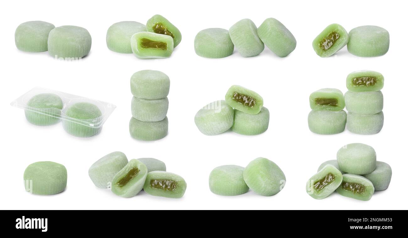 Set with with delicious mochi on white background. Banner design Stock ...