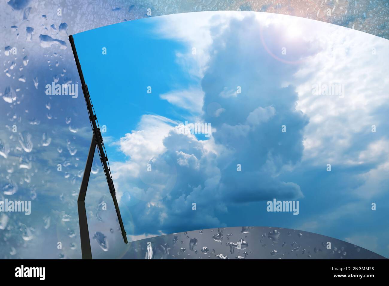 Car windshield wiper cleaning water drops from glass Stock Photo - Alamy