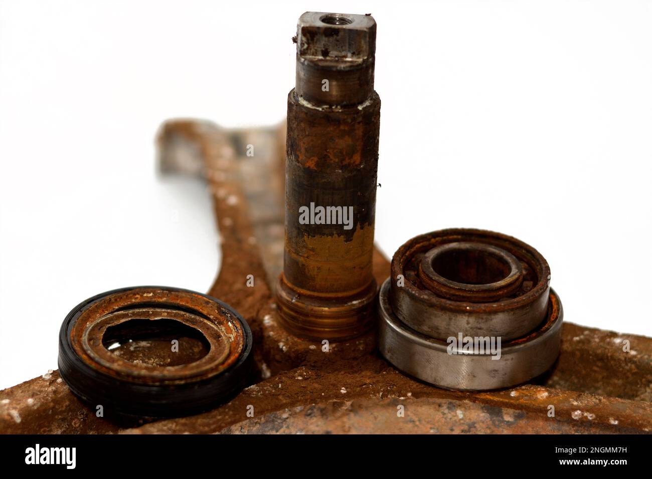 Rusty old dirty automatic electric washing machine drum spider and ball ...