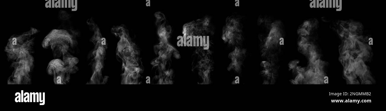 White steam columns rising on black background, collage. Banner design ...