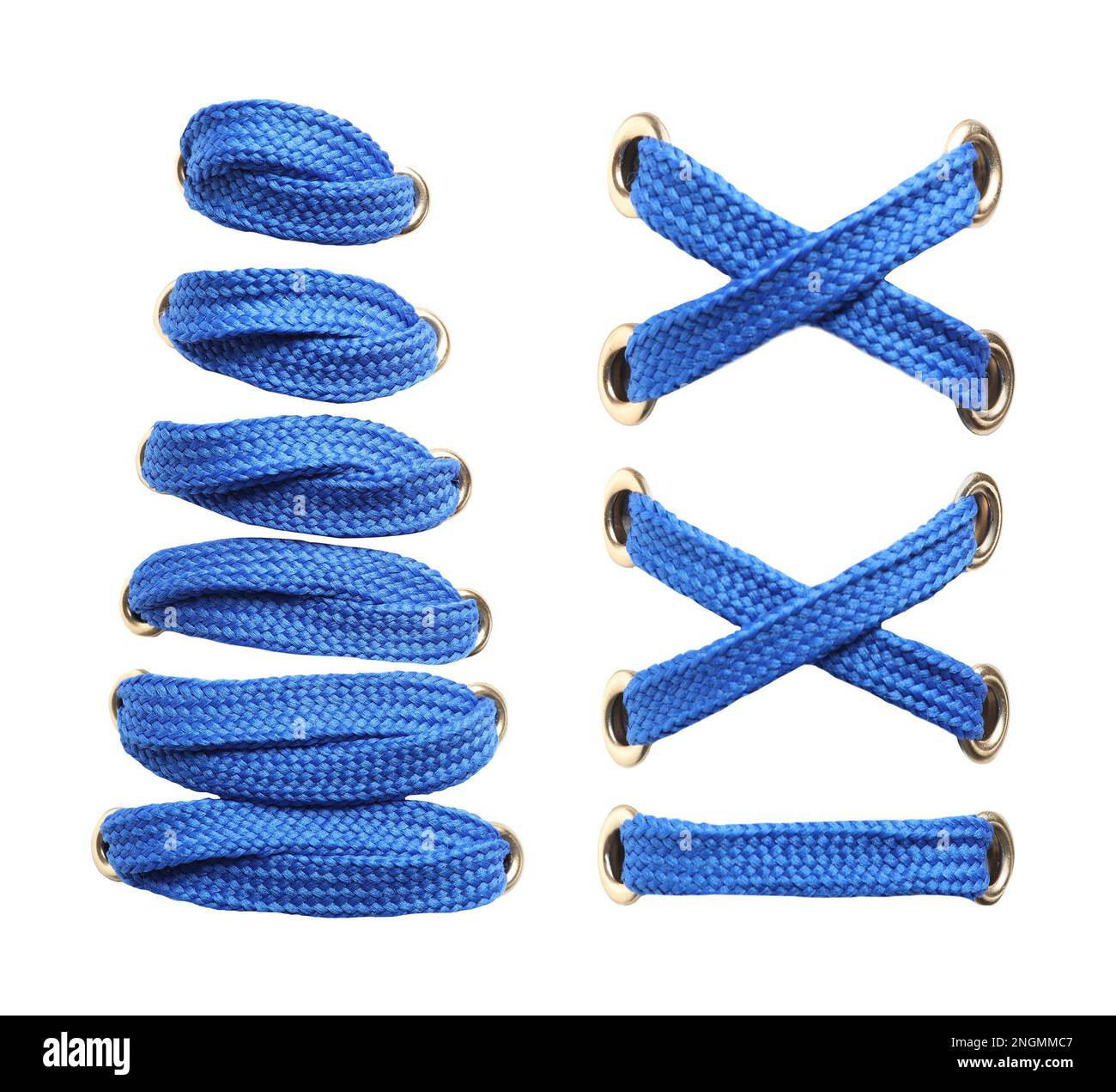Blue shoe laces on white background, collage Stock Photo - Alamy