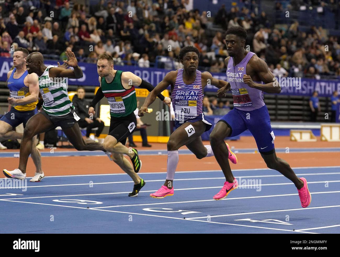 Reece Prescod (right) wins the Men's 60 metres final during day one of ...