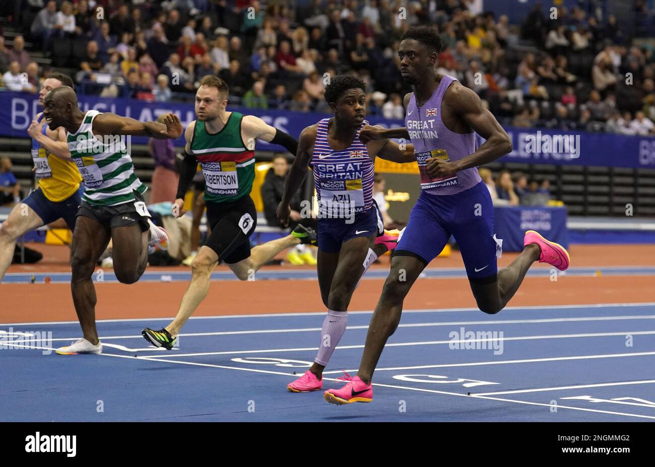 Reece Prescod (right) wins the Men's 60 metres final during day one of ...