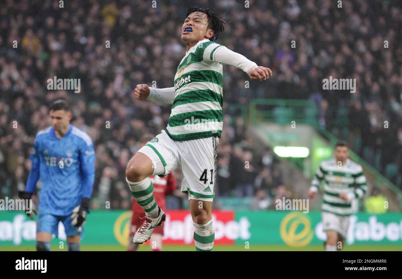Celtic’s Reo Hatate celebrates his teams 3rd goal during the cinch ...