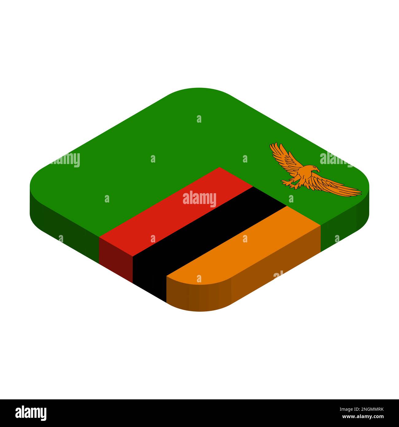 Zambia flag - 3D isometric square flag with rounded corners Stock ...