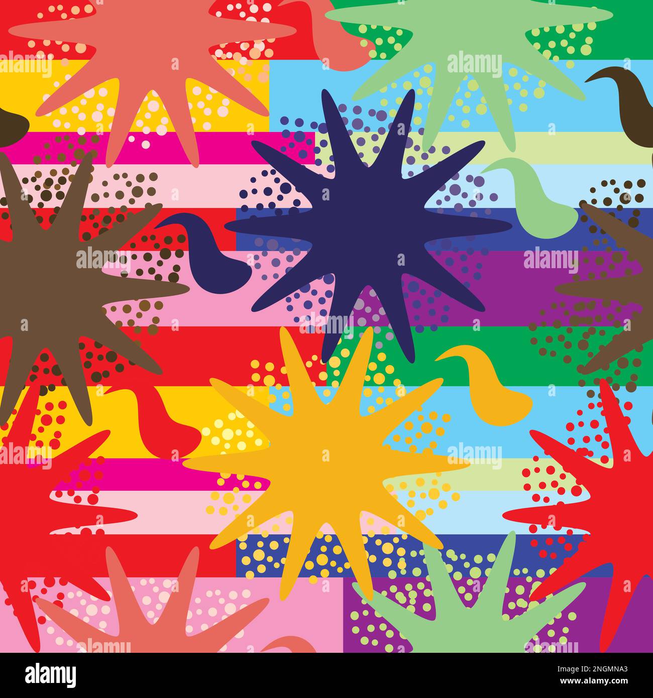 Seamless colorful background with stripes and rounded corner stars ...