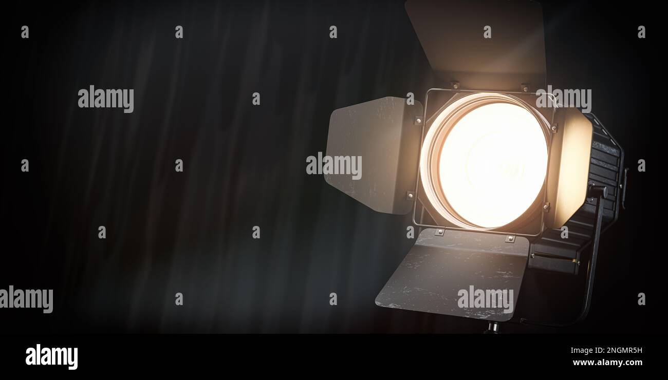 Stage or studio spotlight on black curtain background. Lighting ...