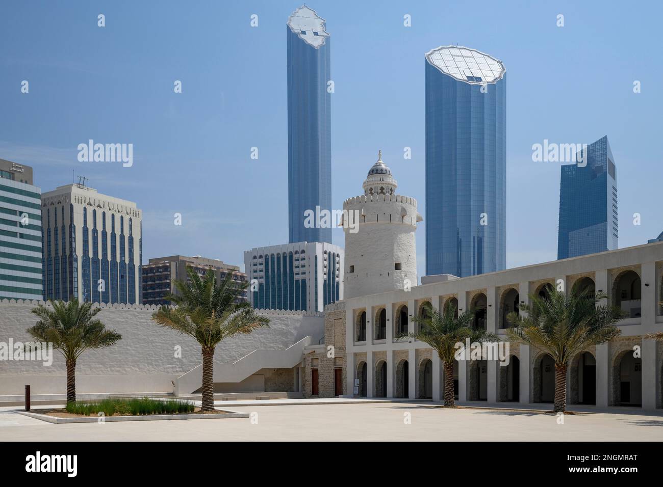 Old fort and museum Qasr al Hosn in front of skyscrapers, oldest ...
