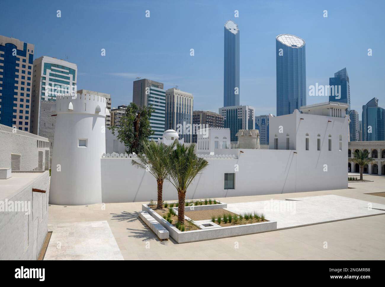 Old fort and museum Qasr al Hosn in front of skyscrapers, oldest ...