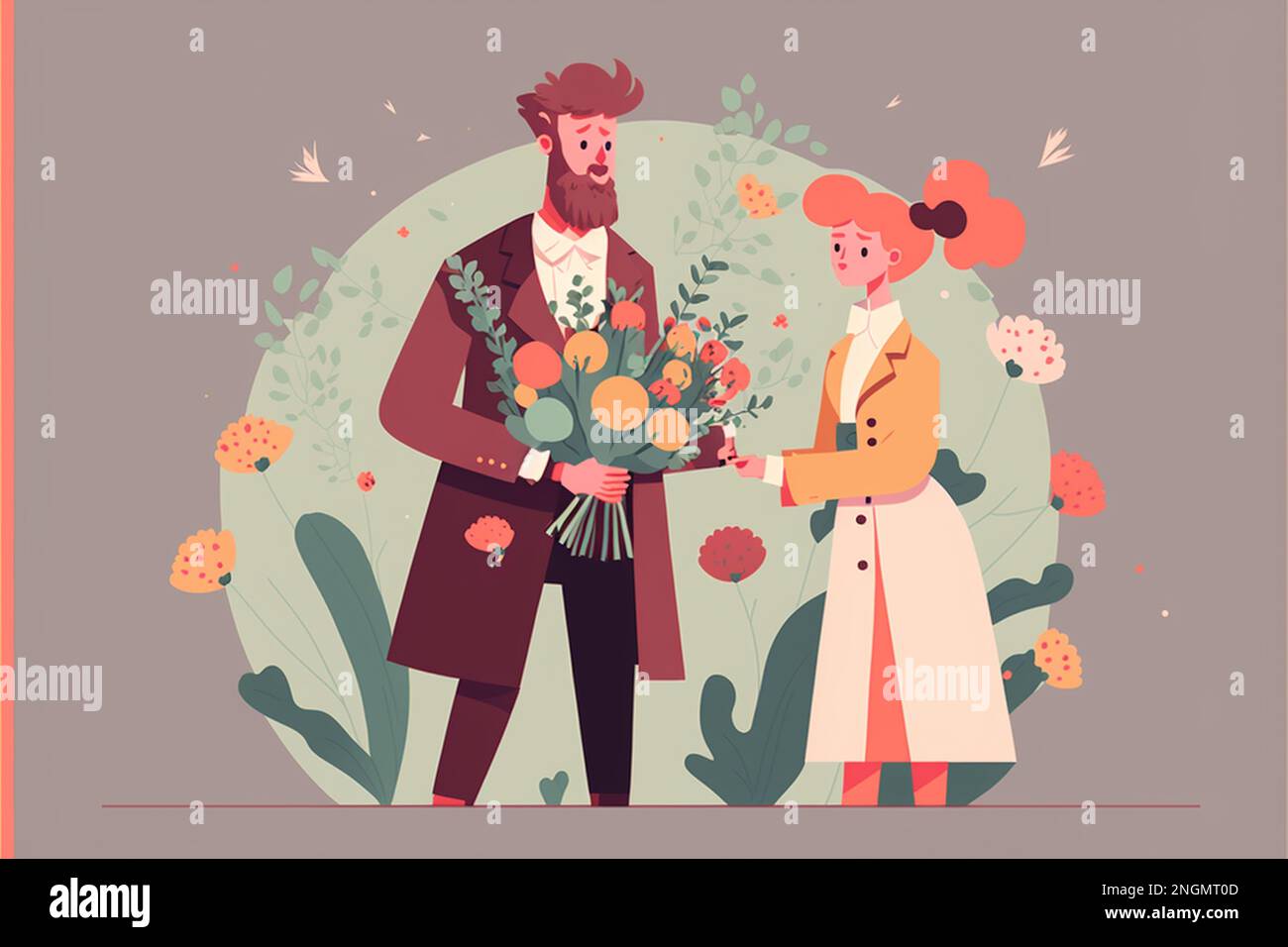 Valentine's day illustration banner, flyer with couple celebrating the ...