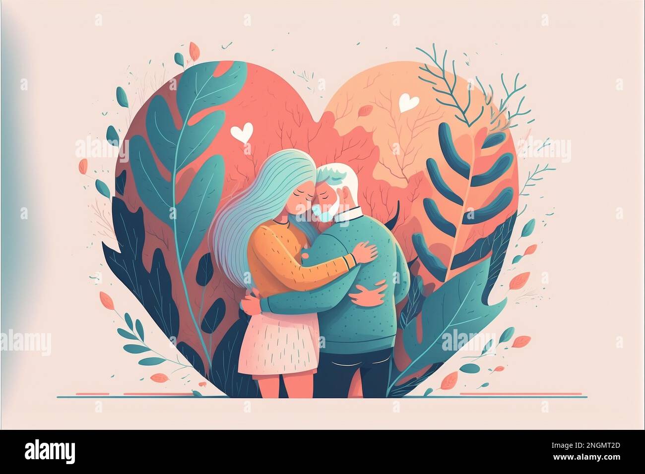 Valentine's day illustration banner, flyer with couple celebrating the ...