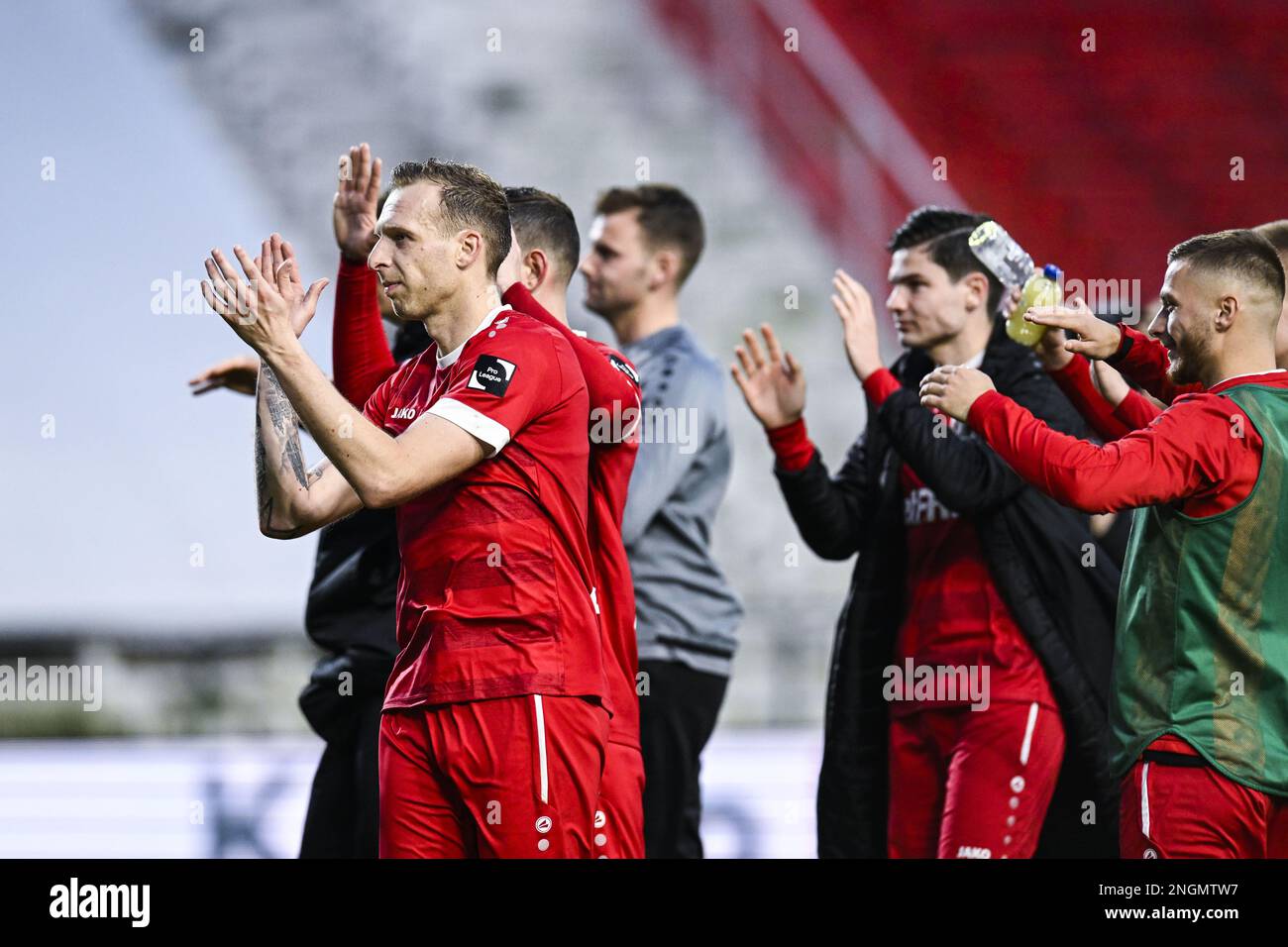 Antwerp's Ritchie De Laet celebrates after winning a soccer match ...