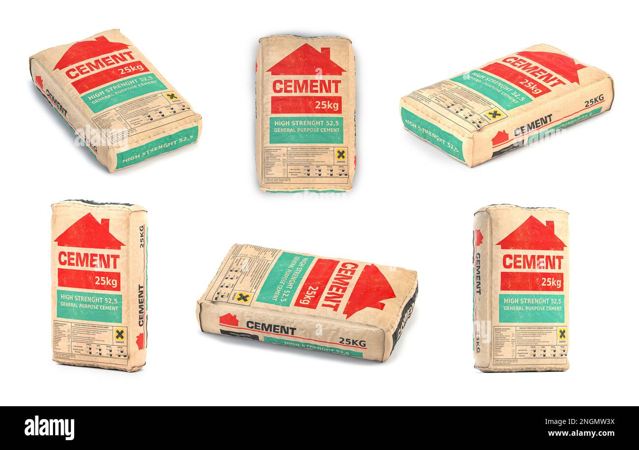 Cement bags o sacks isolated on white. 3d illustration Stock Photo - Alamy