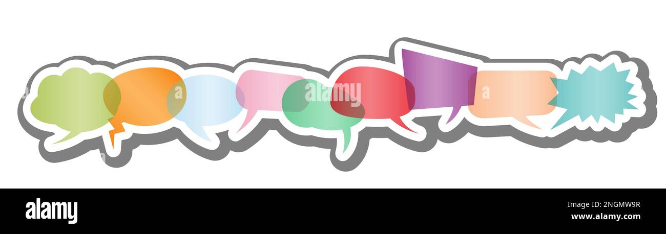 set of pastel colored comic speech bubbles or speech balloons on white ...