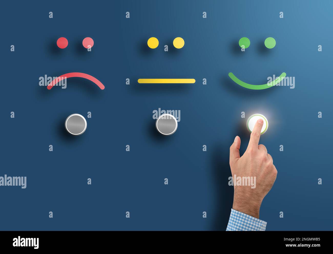 customer service rating and survey concept with hand touching interface ...