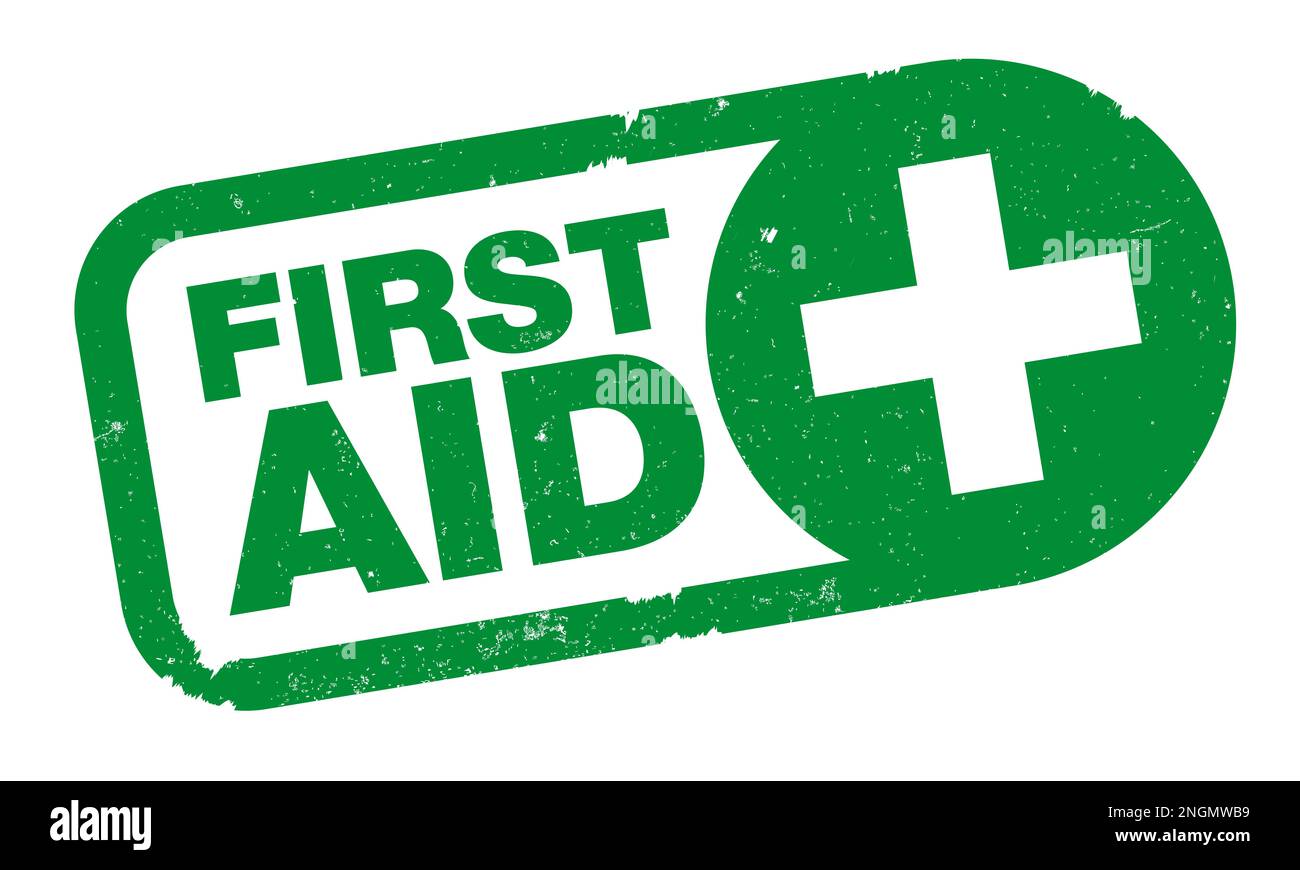 green FIRST AID rubber stamp print with cross symbol Stock Photo - Alamy