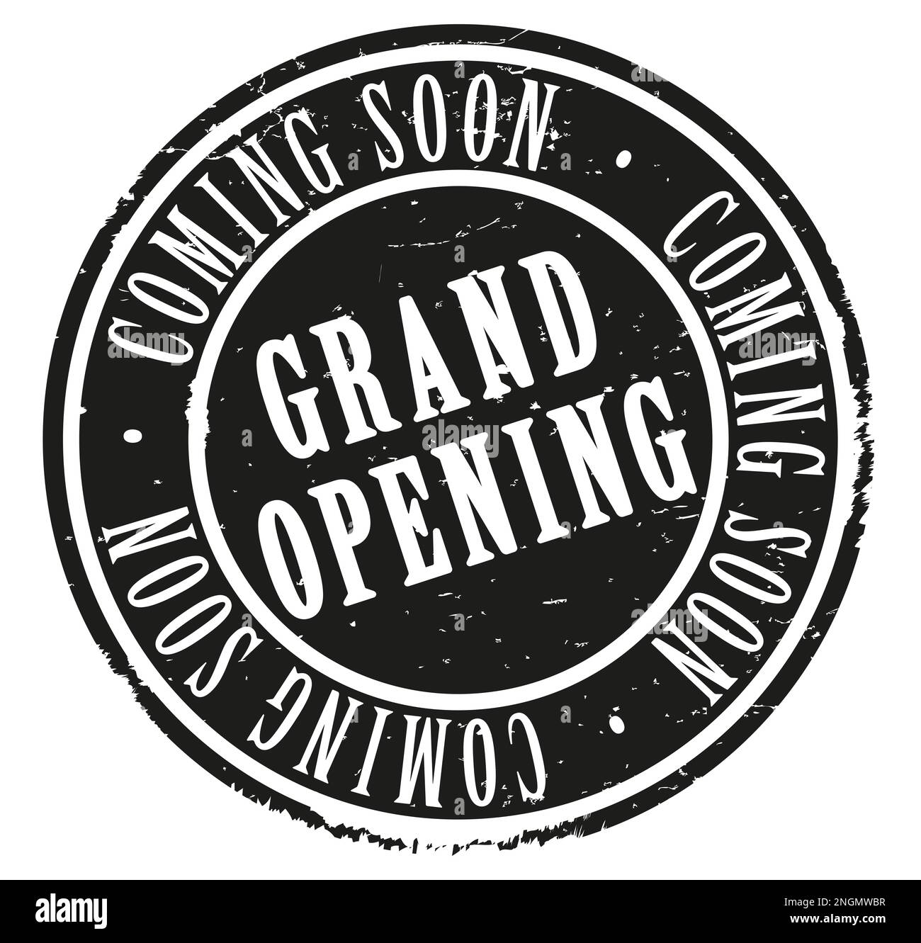 grungy round rubber stamp with text GRAND OPENING and COMING SOON ...