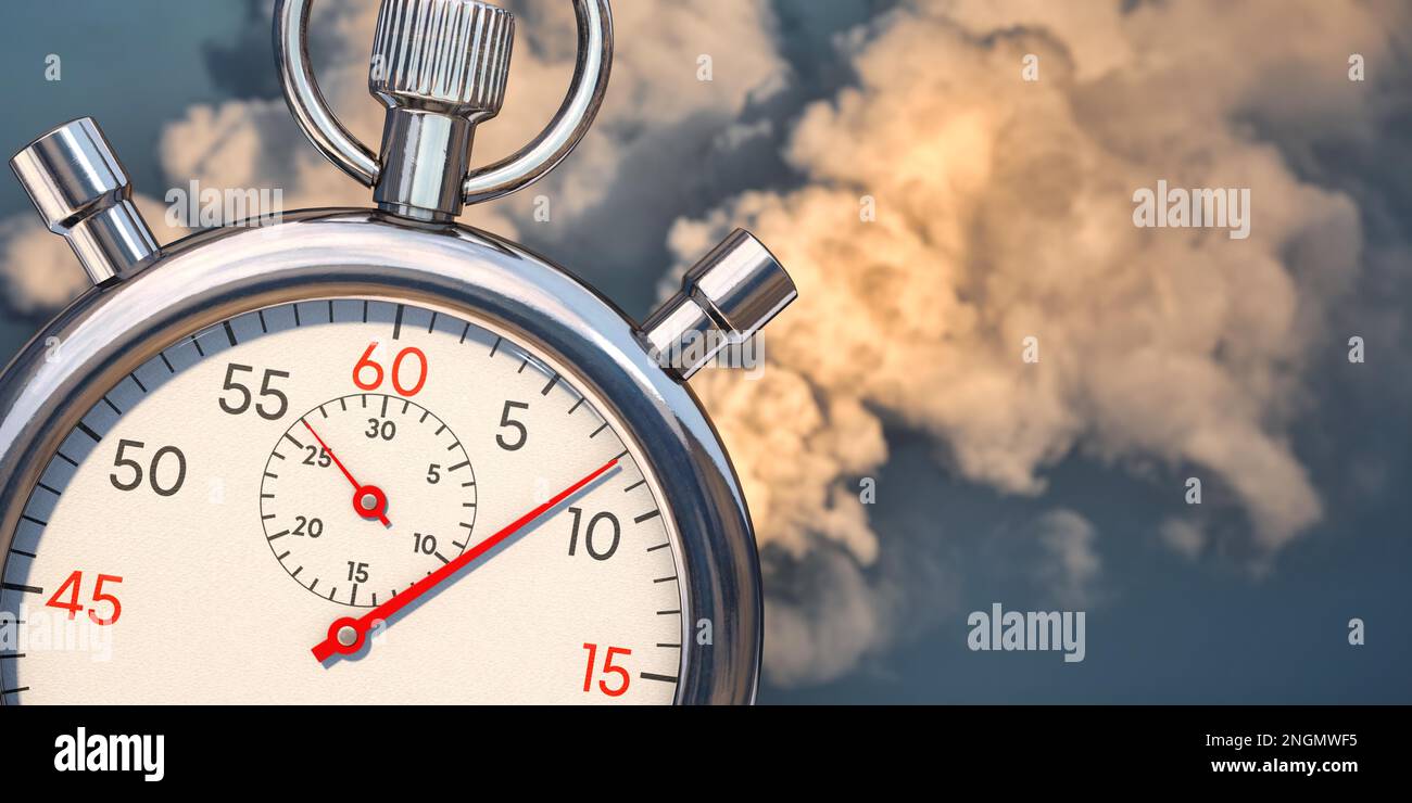 Fast reduce emissions. A stop clock with emissions in background Stock ...