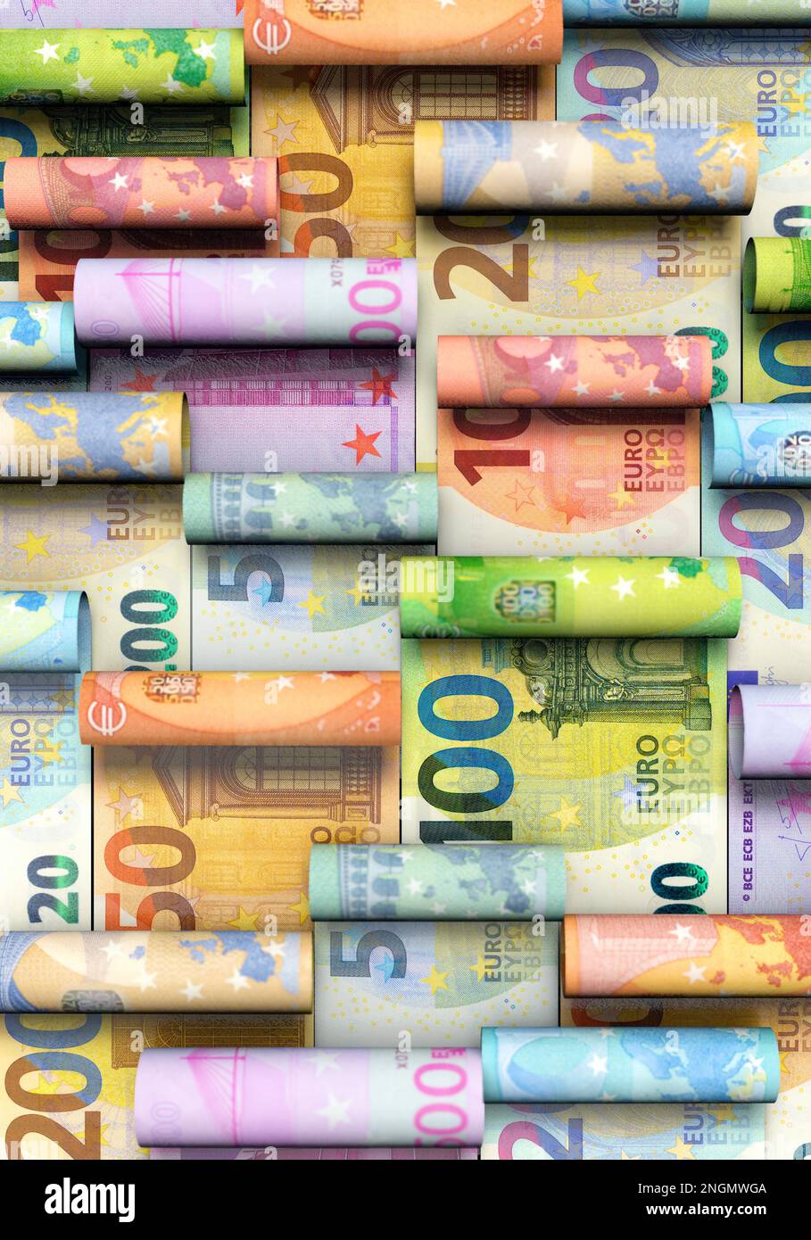 Many rolled up Euro notes Stock Photo - Alamy