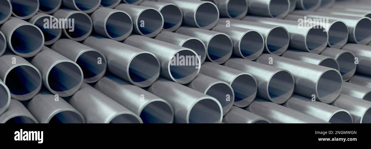 Many metal pipes in panorama format Stock Photo - Alamy