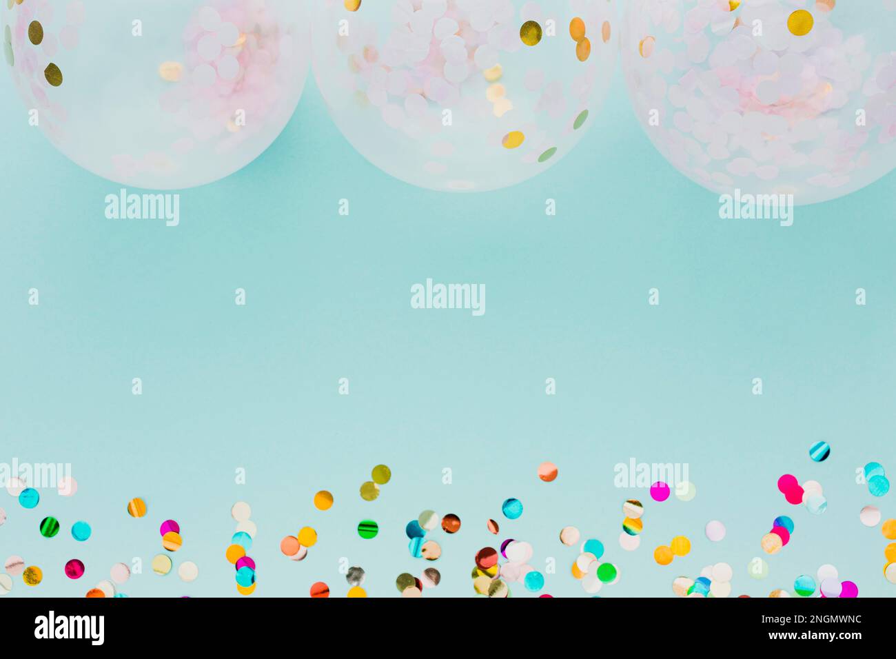 flat lay party decoration with balloons blue background. Beautiful ...