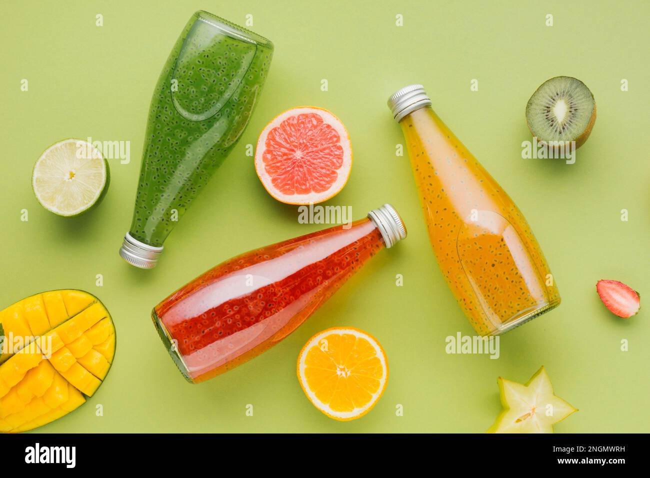 colorful juice bottles fruit slices. High resolution photo Stock Photo ...