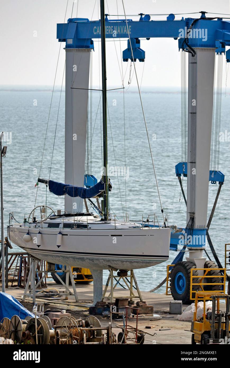 Maintenance of the sailboat in the shipyard, Italy Stock Photo - Alamy