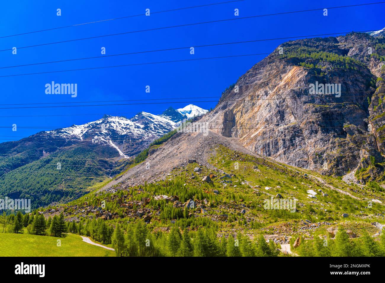 Alps mountains with pine forest, Randa, Visp, Wallis Valais Switzerland ...