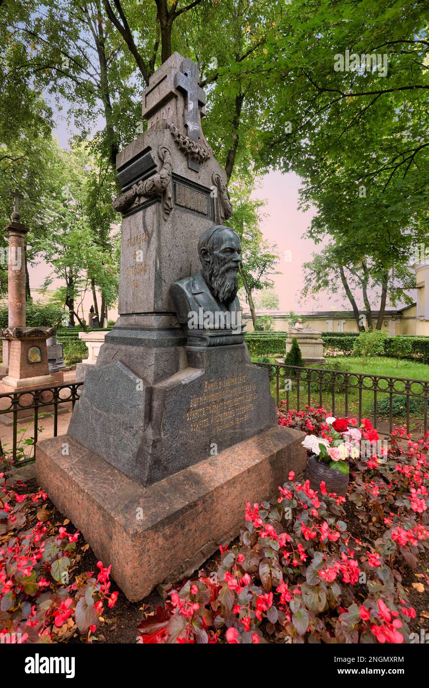 St. Petersburg Russia. Tikhvin cemetery. Dostoevsky grave Stock Photo ...