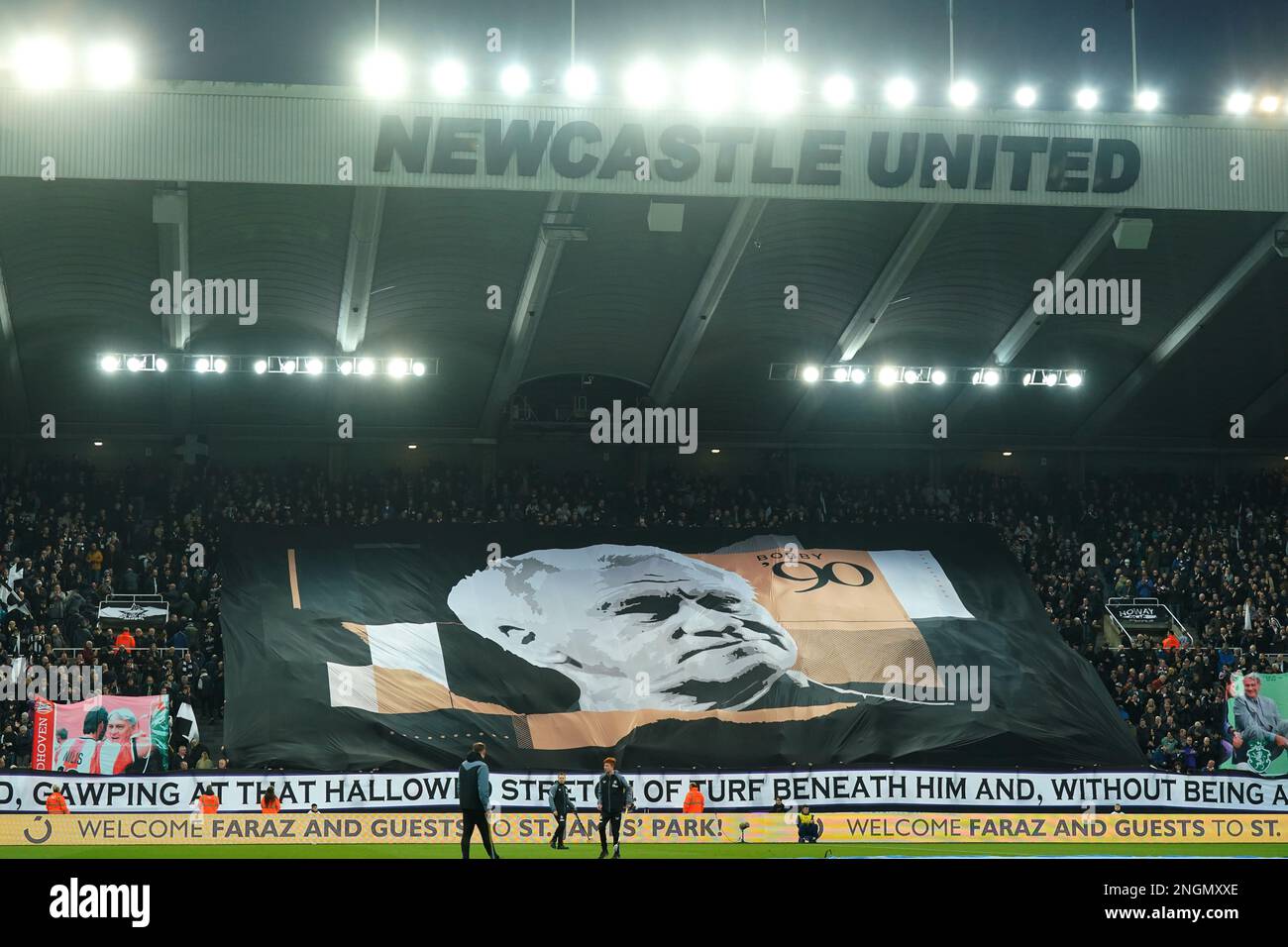A banner in the stands in memory of Sir Bobby Robson on what would have ...