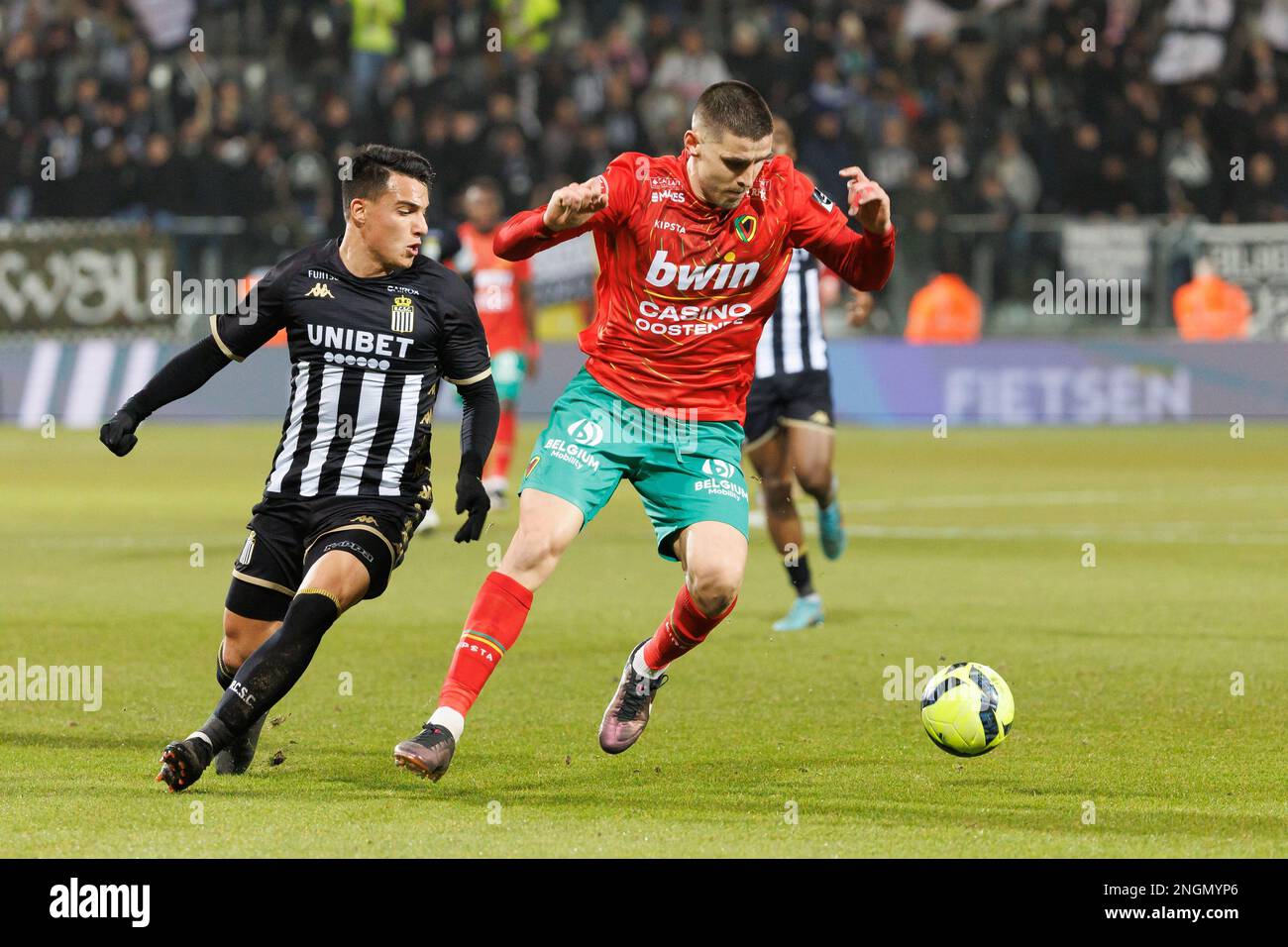 Charleroi's Amir Hosseinzadeh and Oostende's Matej Rodin fight for the ...