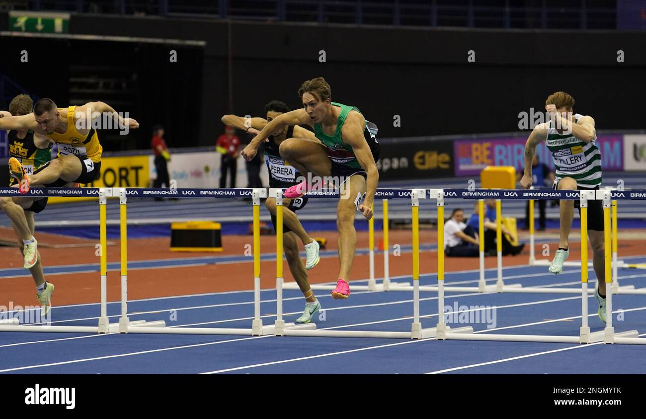 David King wins the Men's 60 metres hurdles during day one of the UK ...